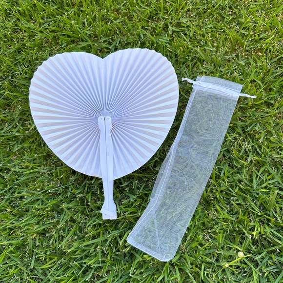 Party Supplies | 12 Pack White Paper Fans Folding Fans Heart Shaped ...